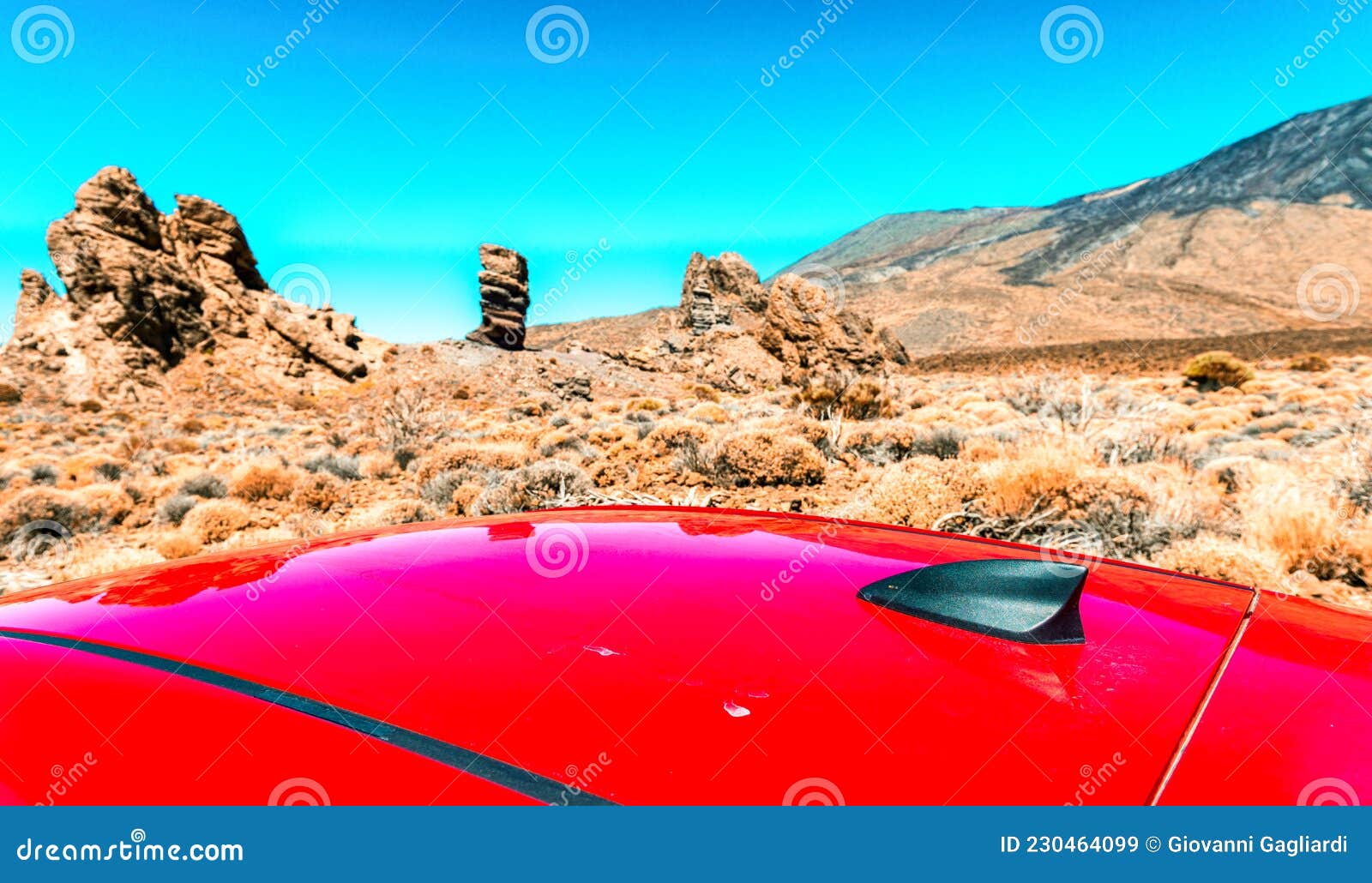 Red Car Roof with Mountain Scenario Stock Image - Image of nature, land ...