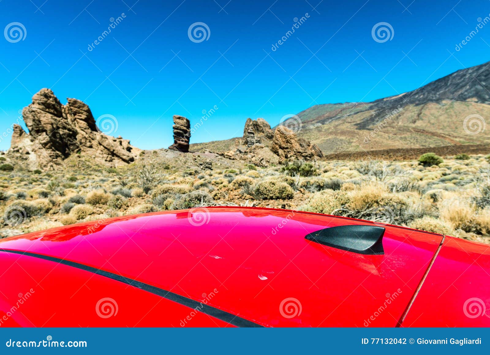 Red Car Roof with Mountain Scenario Stock Photo - Image of ...