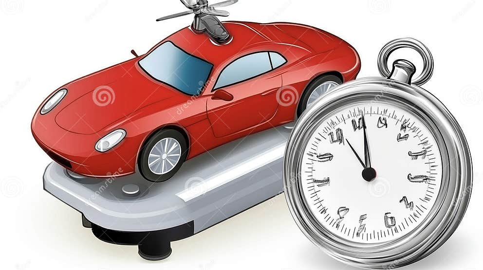 A Red Car is on a Scale with a Clock Underneath it Stock Image - Image ...