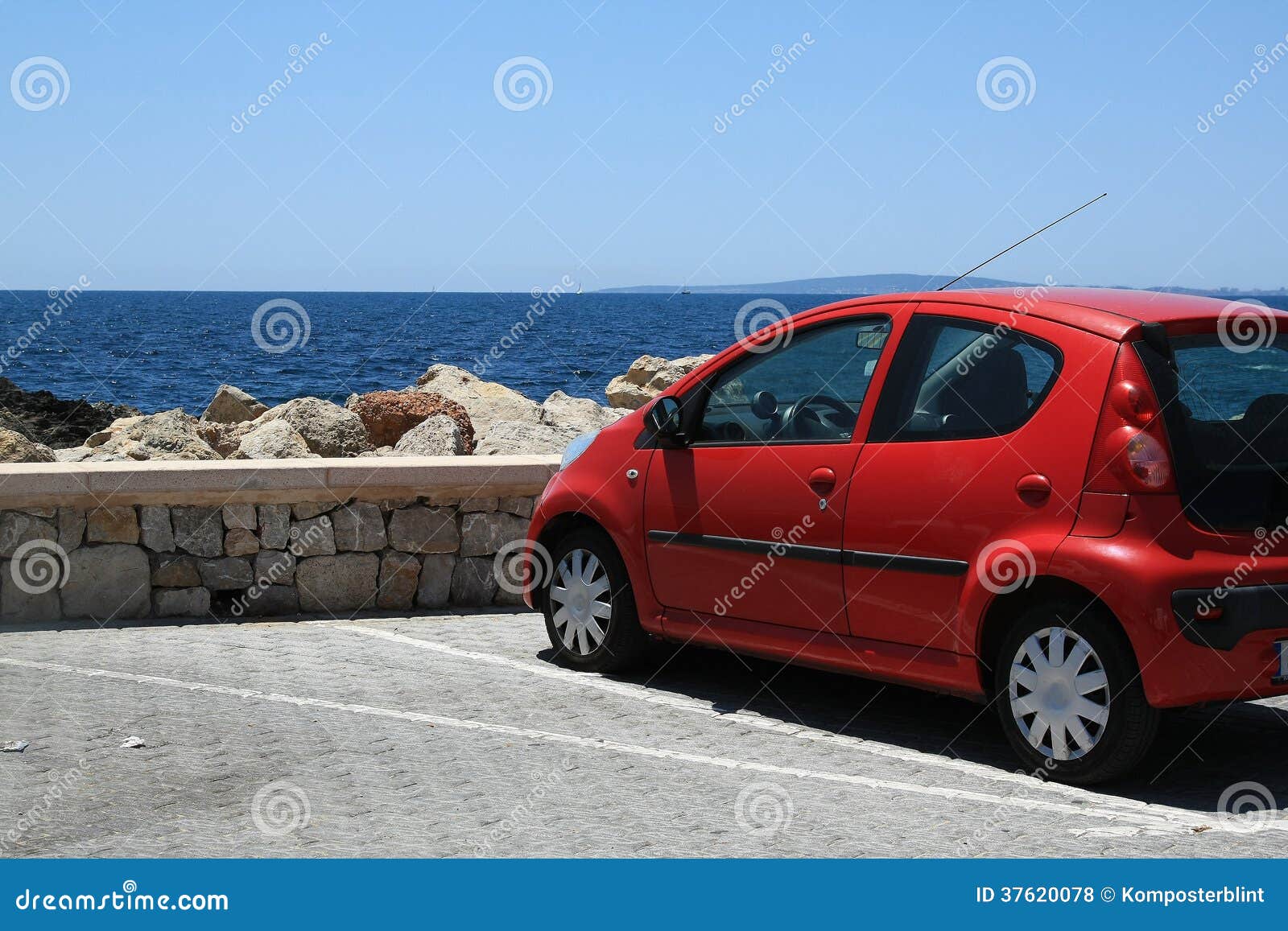 Red car at the sea stock photo. Image of marine, lonely - 37620078