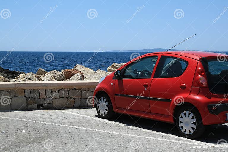 Red car at the sea stock photo. Image of marine, lonely - 37620078