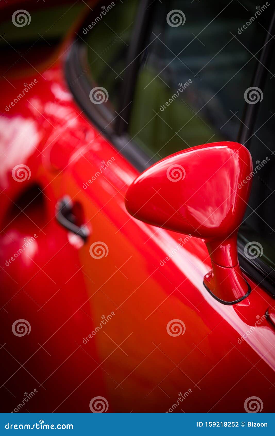 Red car side view mirror stock photo. Image of automotive - 159218252