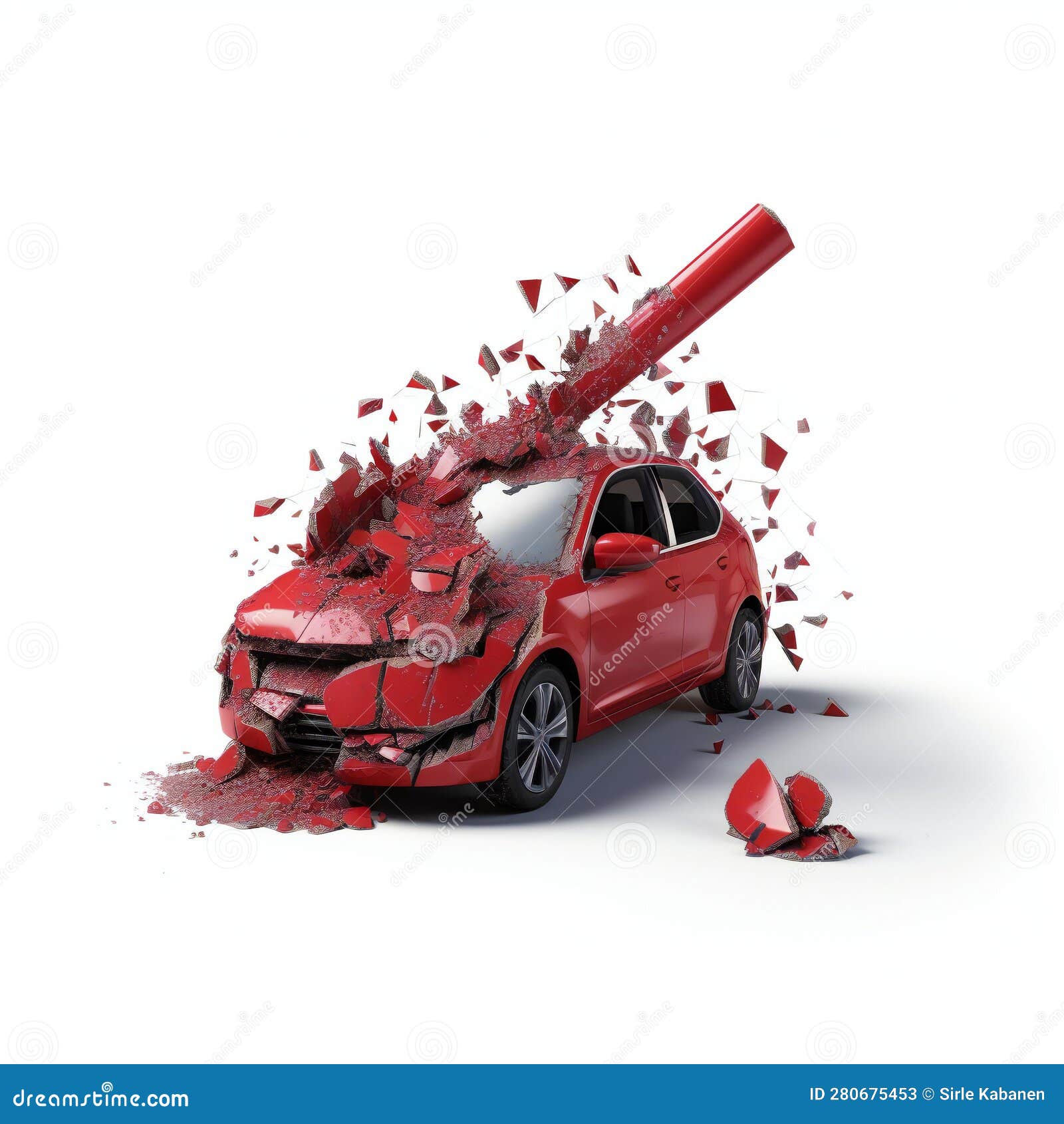 Red Car smashed stock illustration. Illustration of wheel - 280675453