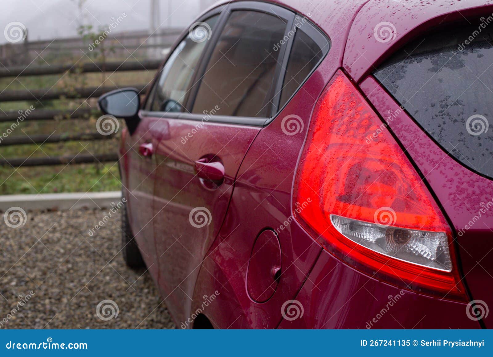 Red Car with Stop Light on, Rear View. Stock Image - Image of control ...