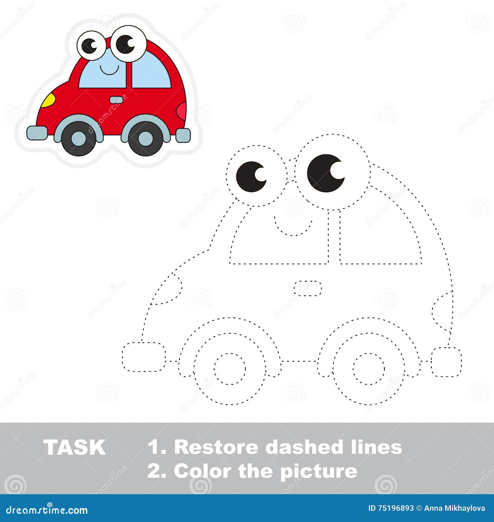 Red Car To Be Traced. Vector Trace Game. Stock Vector - Illustration of ...