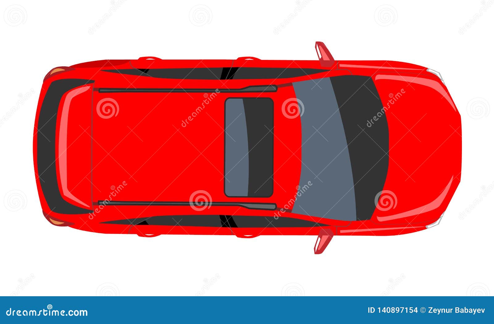 Red Car Top View. Flat and Solid Color Style Design Vector Illustration ...