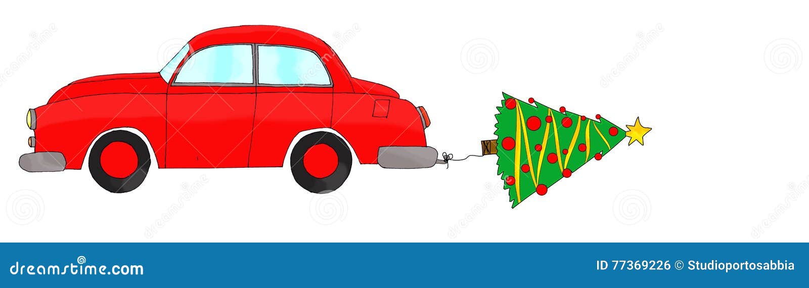 Red car towing a tree stock illustration. Illustration of gifts - 77369226