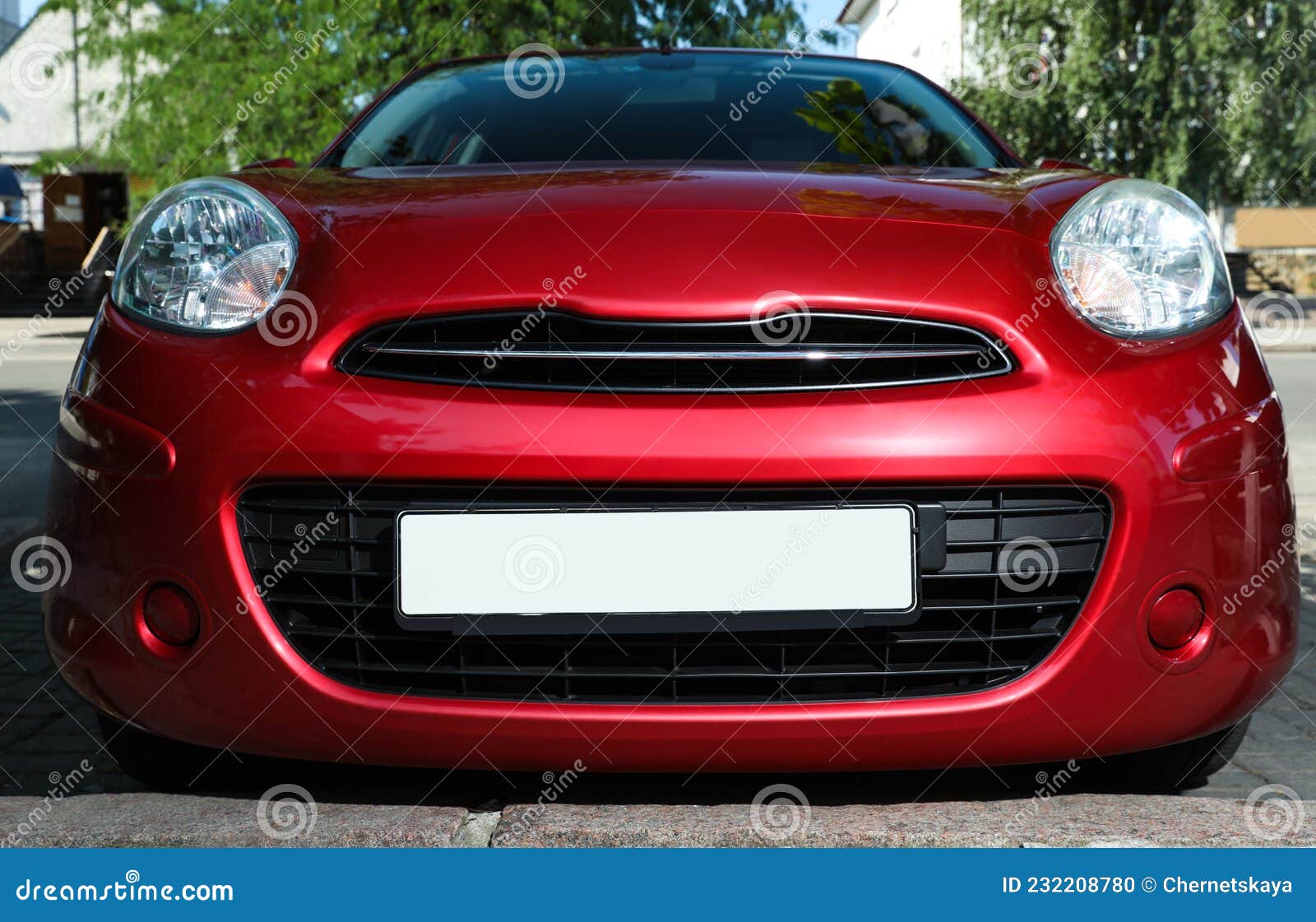 Red Car with Vehicle Registration Plate Outdoors Stock Photo - Image of ...