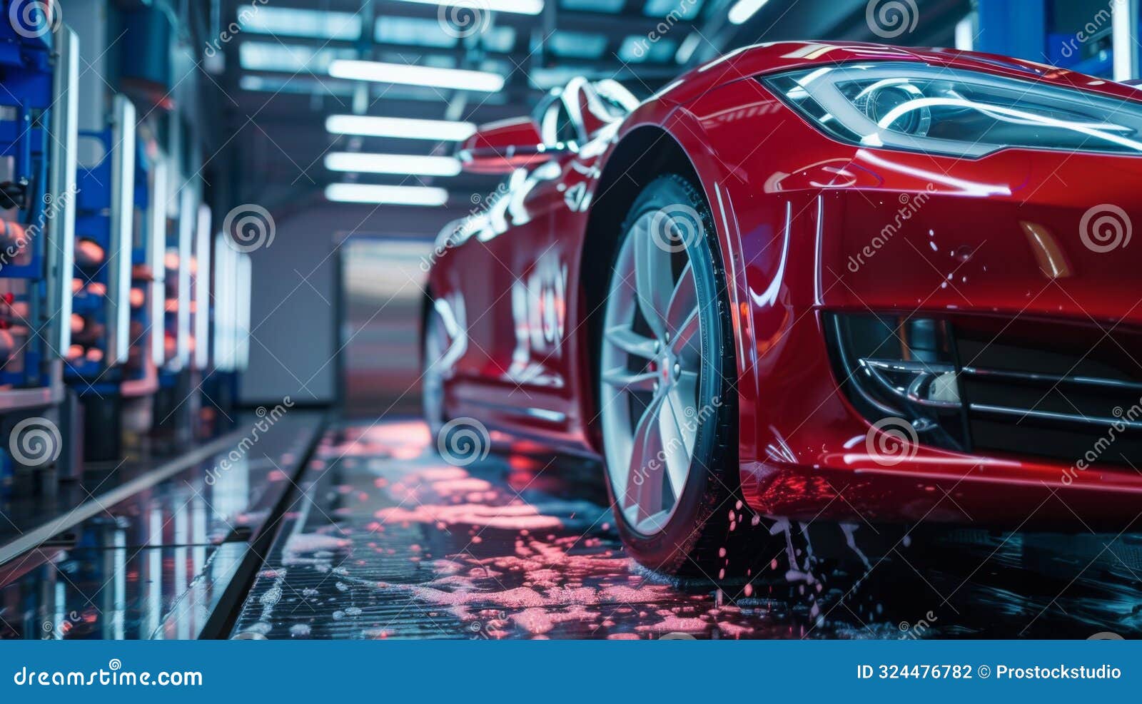Red Car in Car Wash stock photo. Image of white, road - 324476782