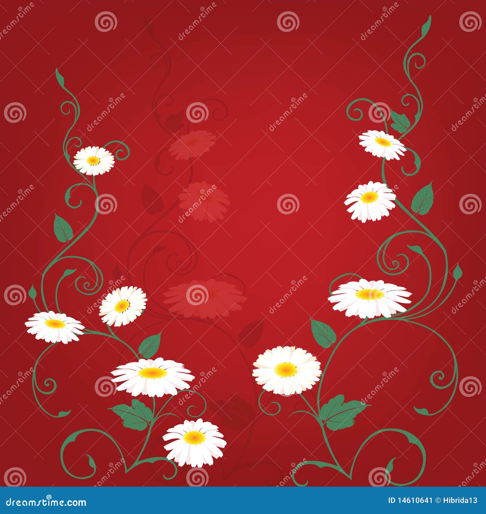 Red card with flowers stock illustration. Illustration of design - 14610641