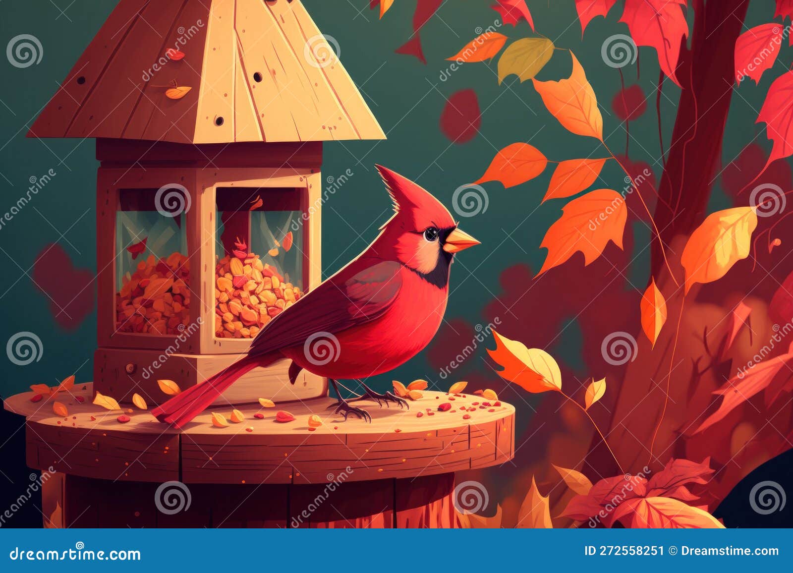 Red Cardinal Bird Perched at Bird Feeder during the Fall Season Stock ...