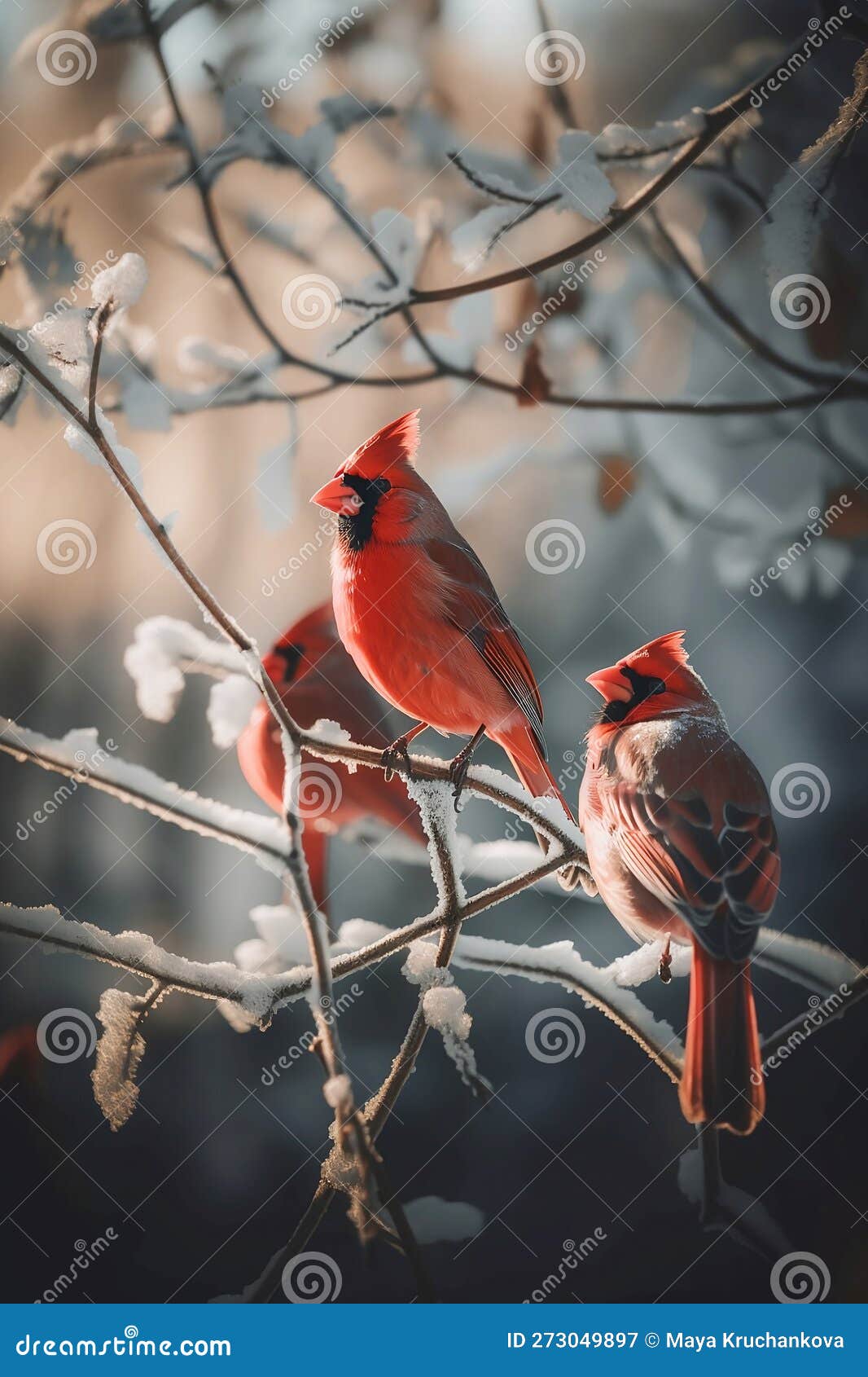Red Cardinal Bird in Winter Landscape Stock Illustration - Illustration ...