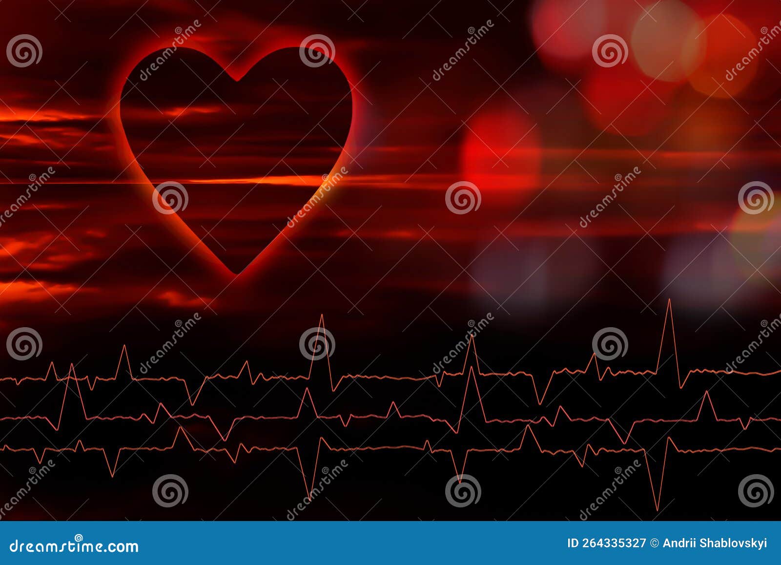 Red Cardiogram Wave Line and Red Heart Shape on Dark Red Background ...