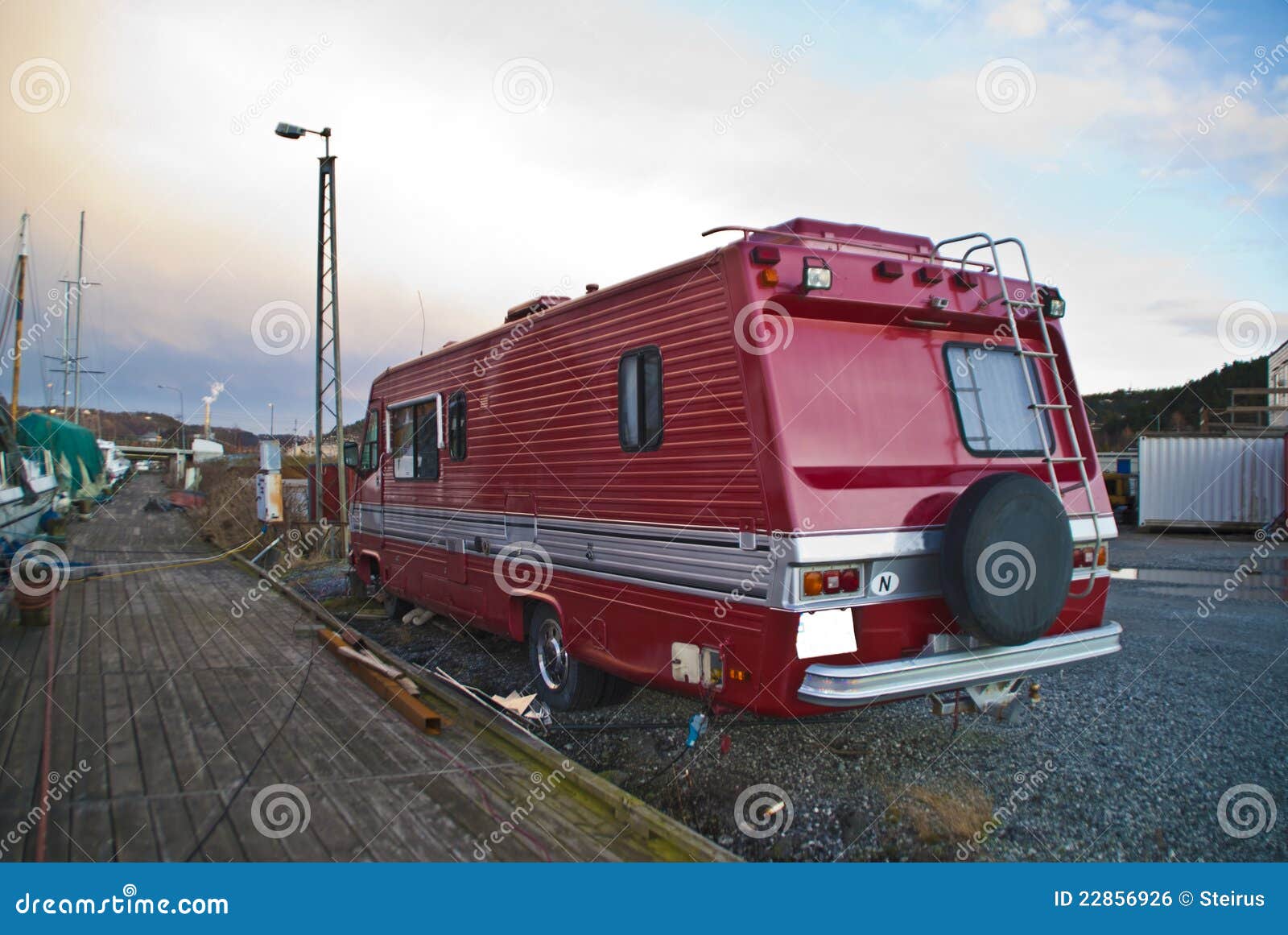 Red carevan stock photo. Image of pier, american, vehicle - 22856926
