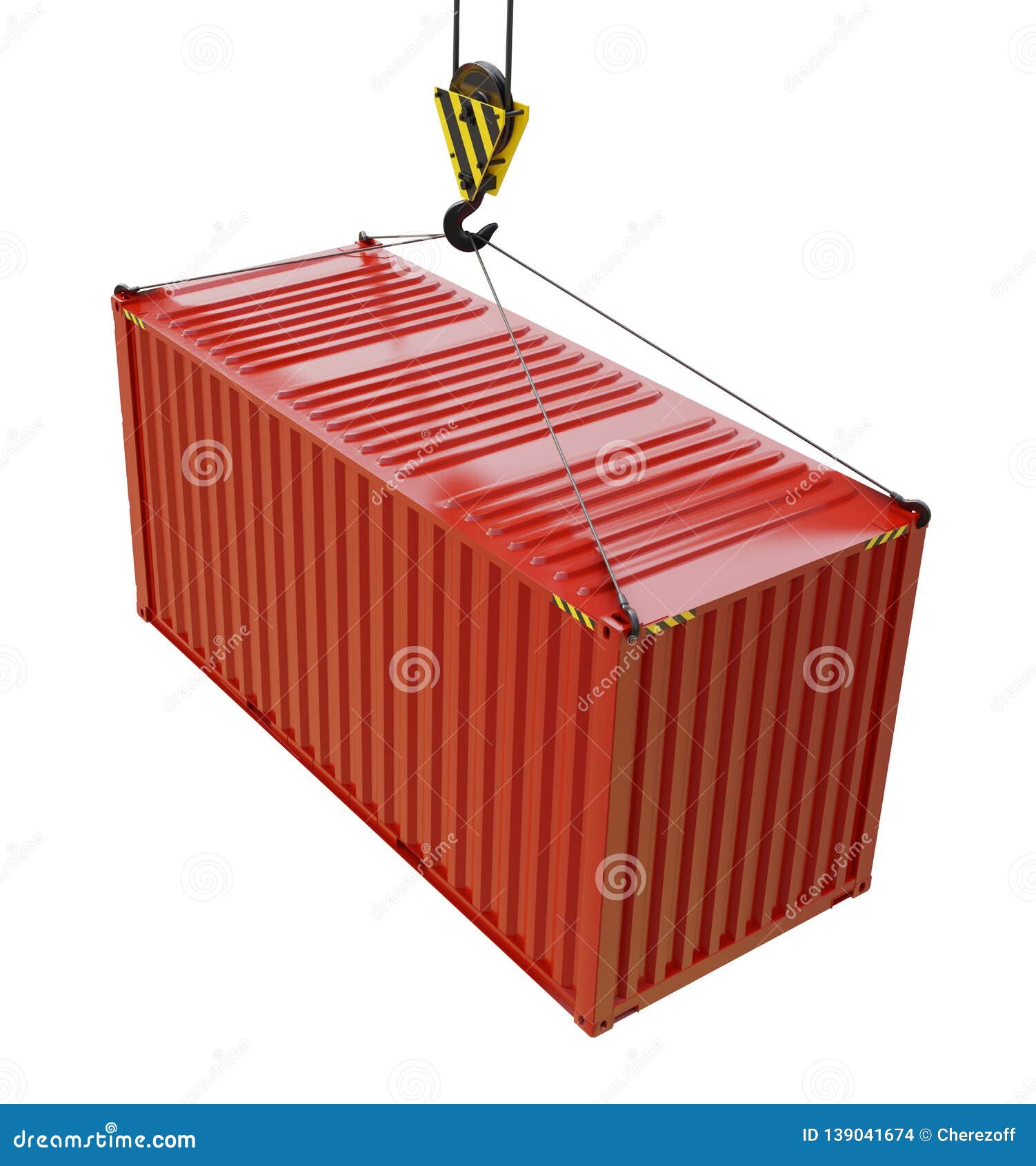 Red Cargo Container Hoisted by Hook Stock Illustration - Illustration ...