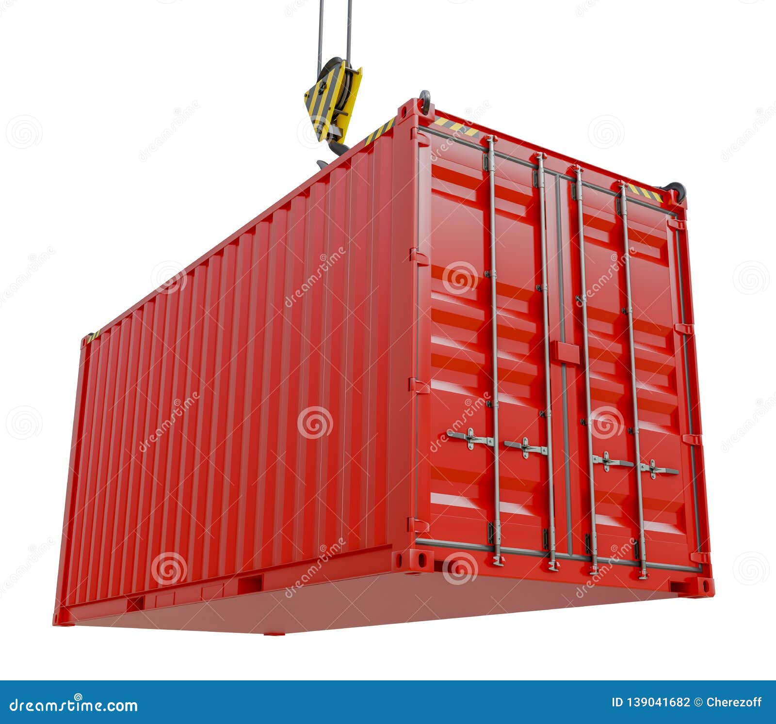 Red Cargo Container Hoisted by Hook Stock Illustration - Illustration ...