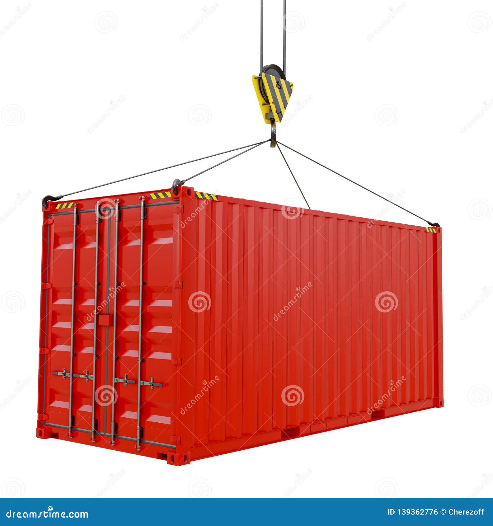 Red Cargo Container Hoisted by Hook Stock Illustration - Illustration ...