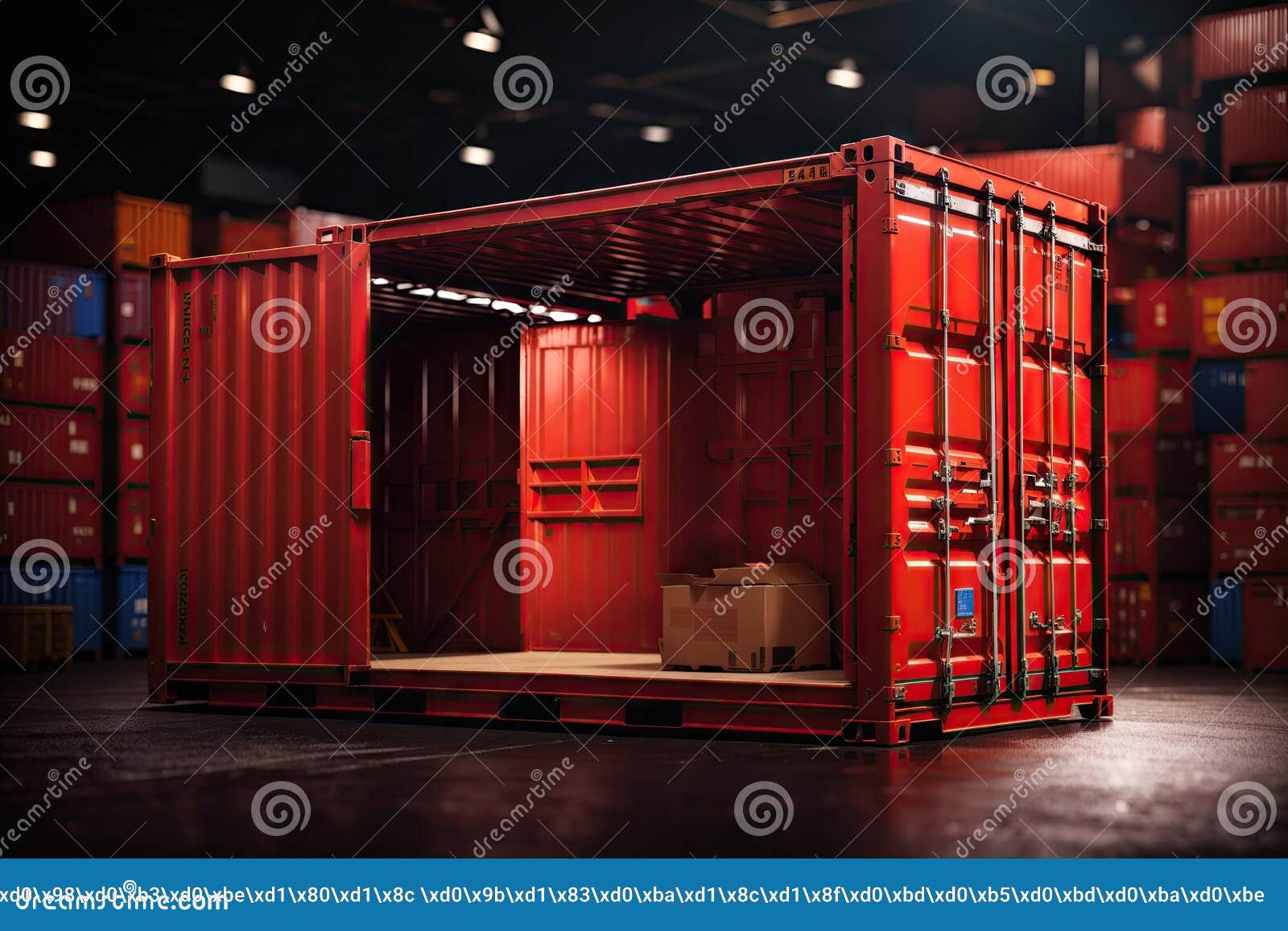Red Cargo Container with Open Door Stock Illustration - Illustration of ...