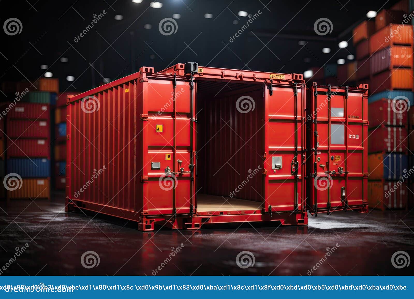 Red Cargo Container with Open Door Stock Illustration - Illustration of ...