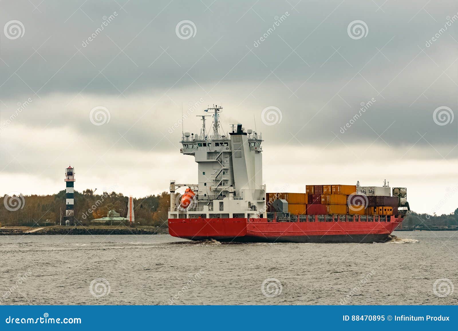 Red cargo container ship stock image. Image of river - 88470895