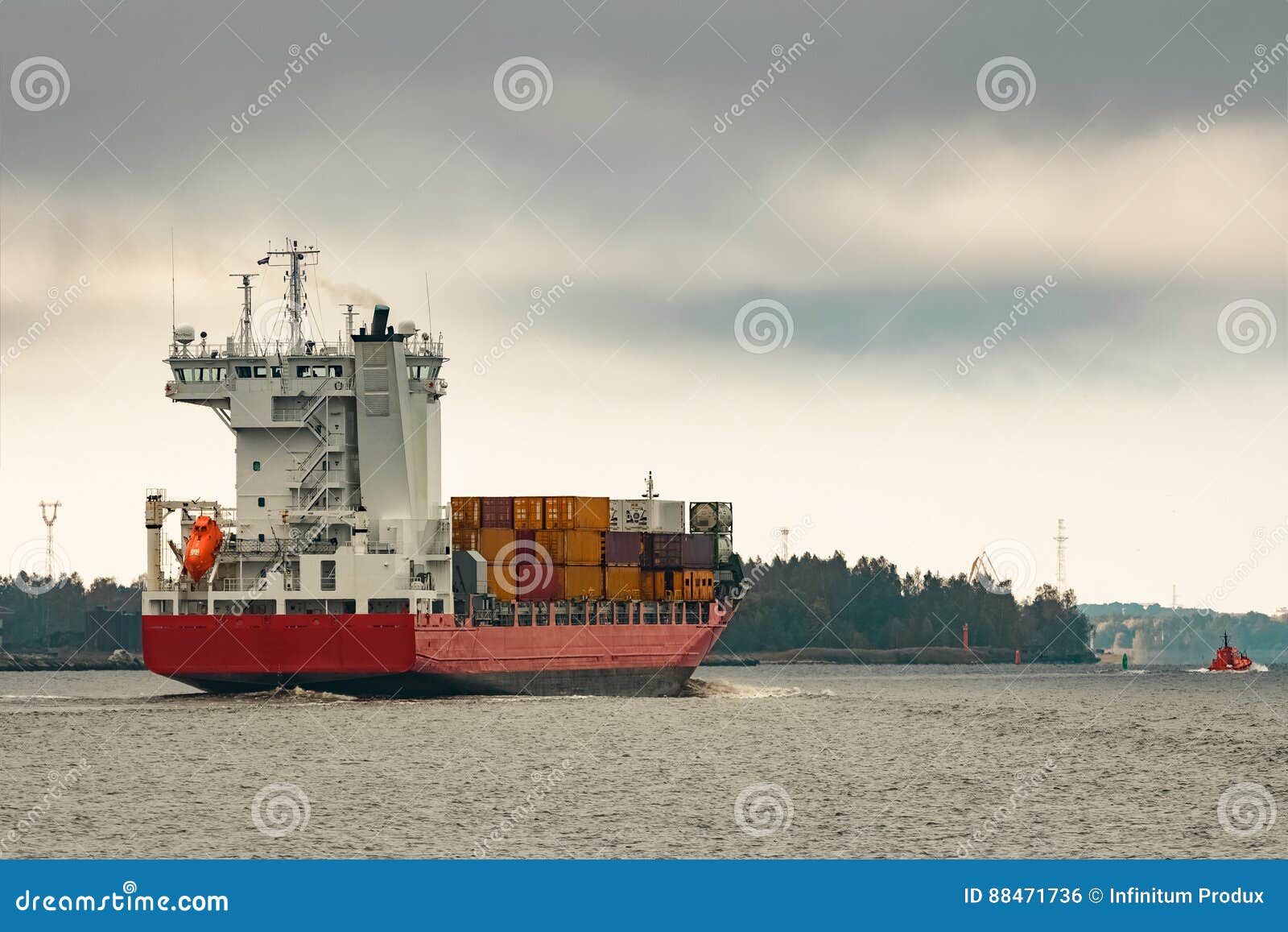 Red cargo container ship stock photo. Image of shipping - 88471736