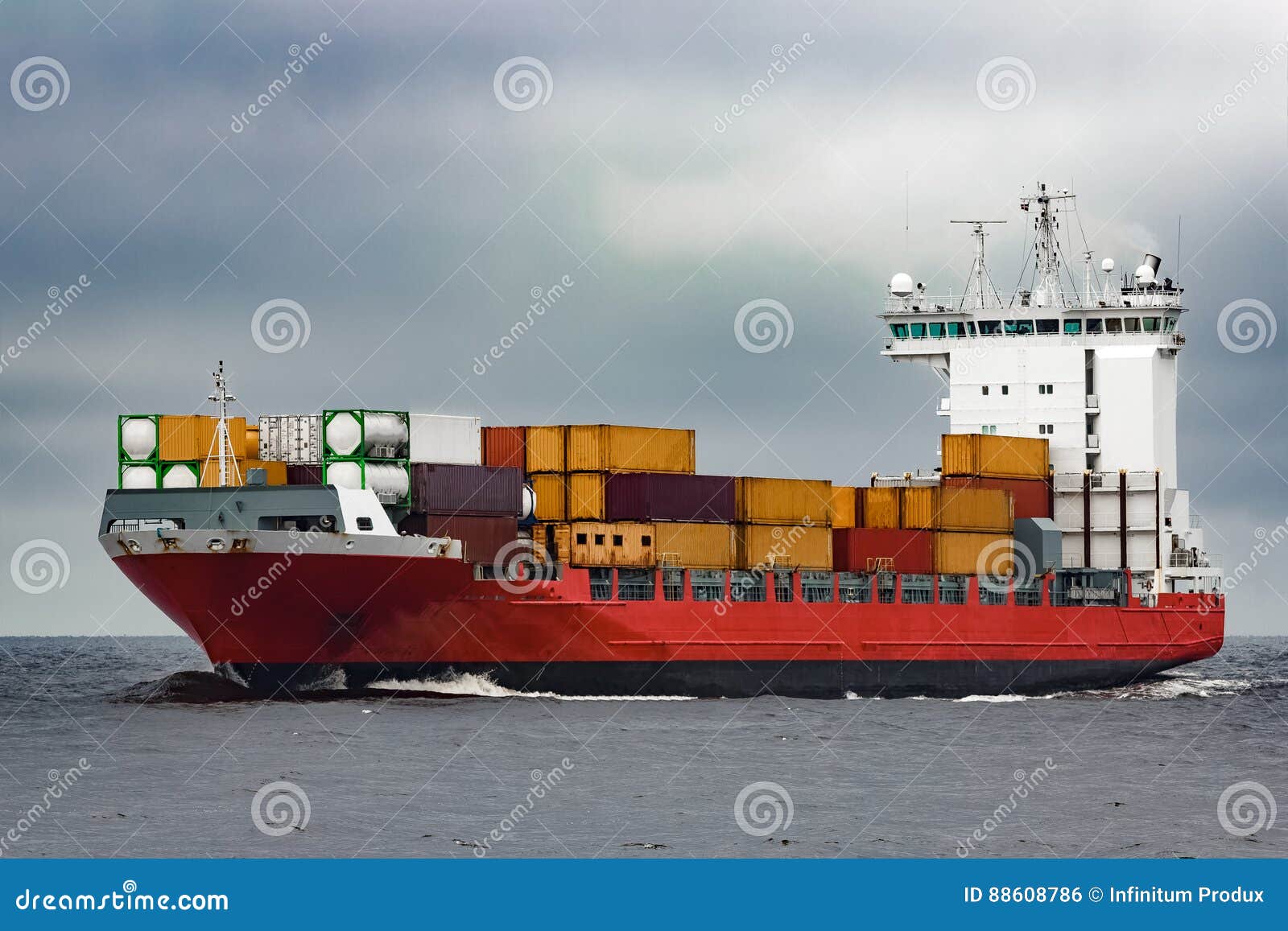 Red cargo container ship stock photo. Image of ocean - 88608786