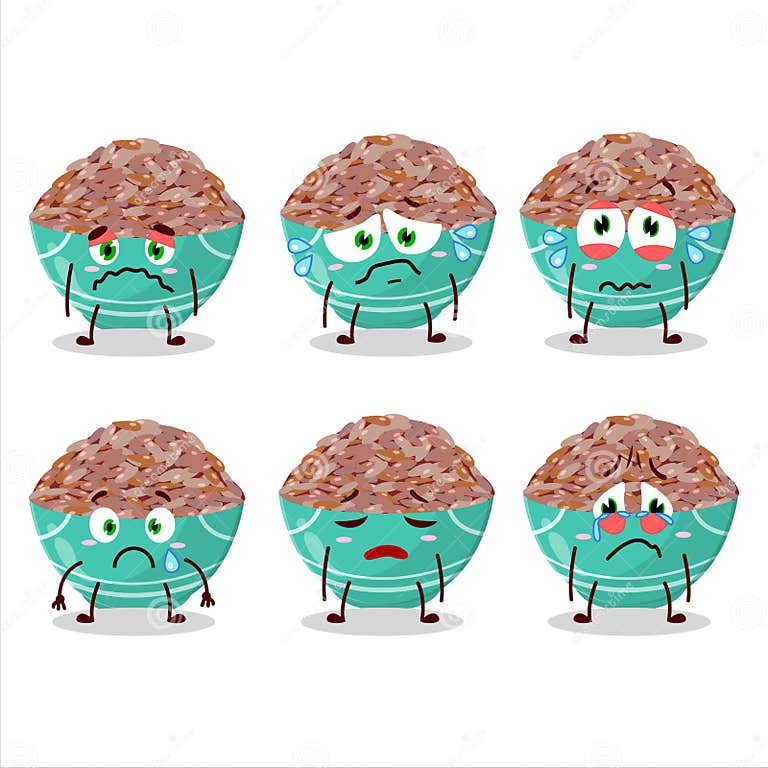 Red Cargo Rice Cartoon Character with Sad Expression Stock Vector ...