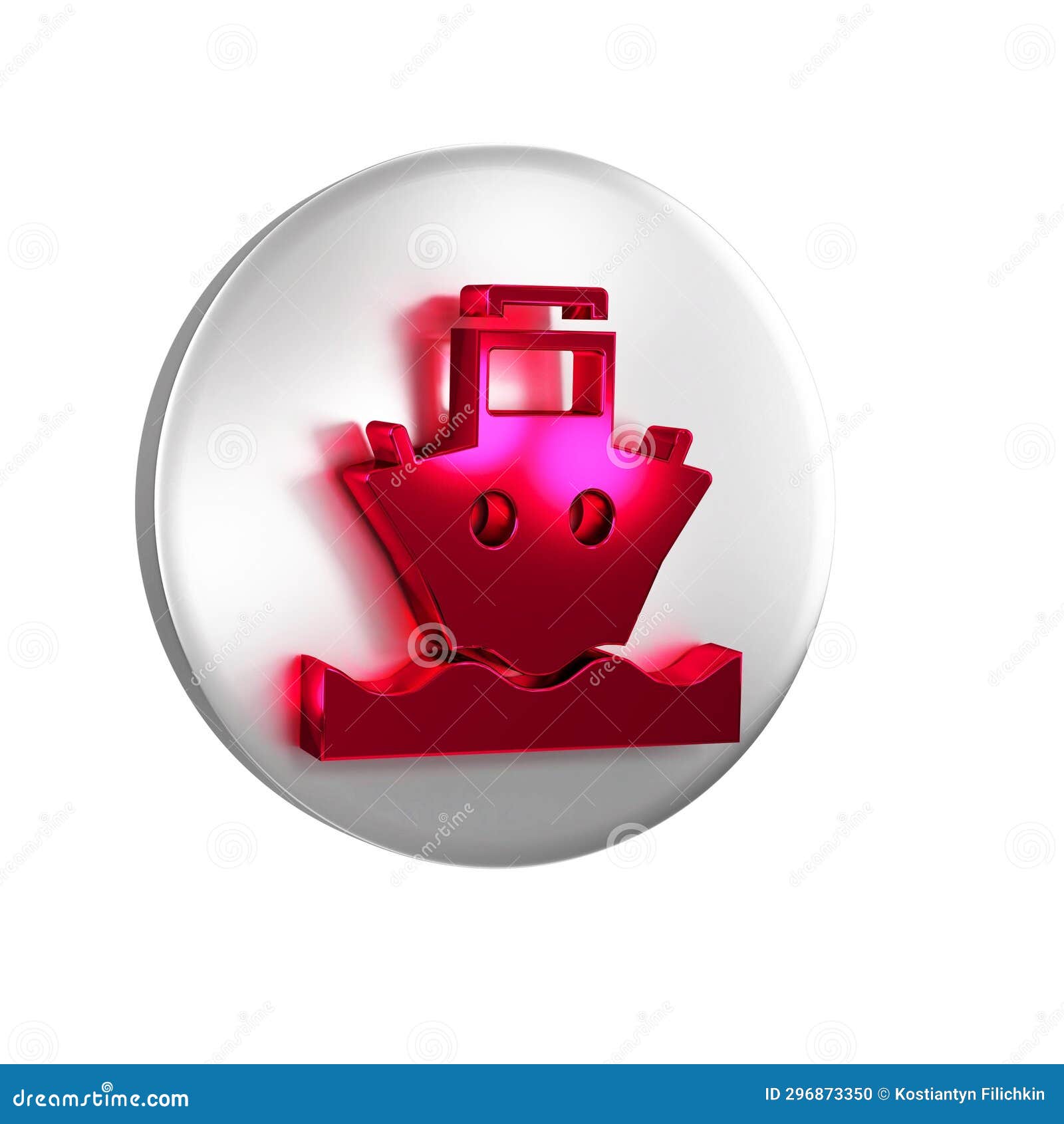 Red Cargo Ship Icon Isolated on Transparent Background. Silver Circle ...