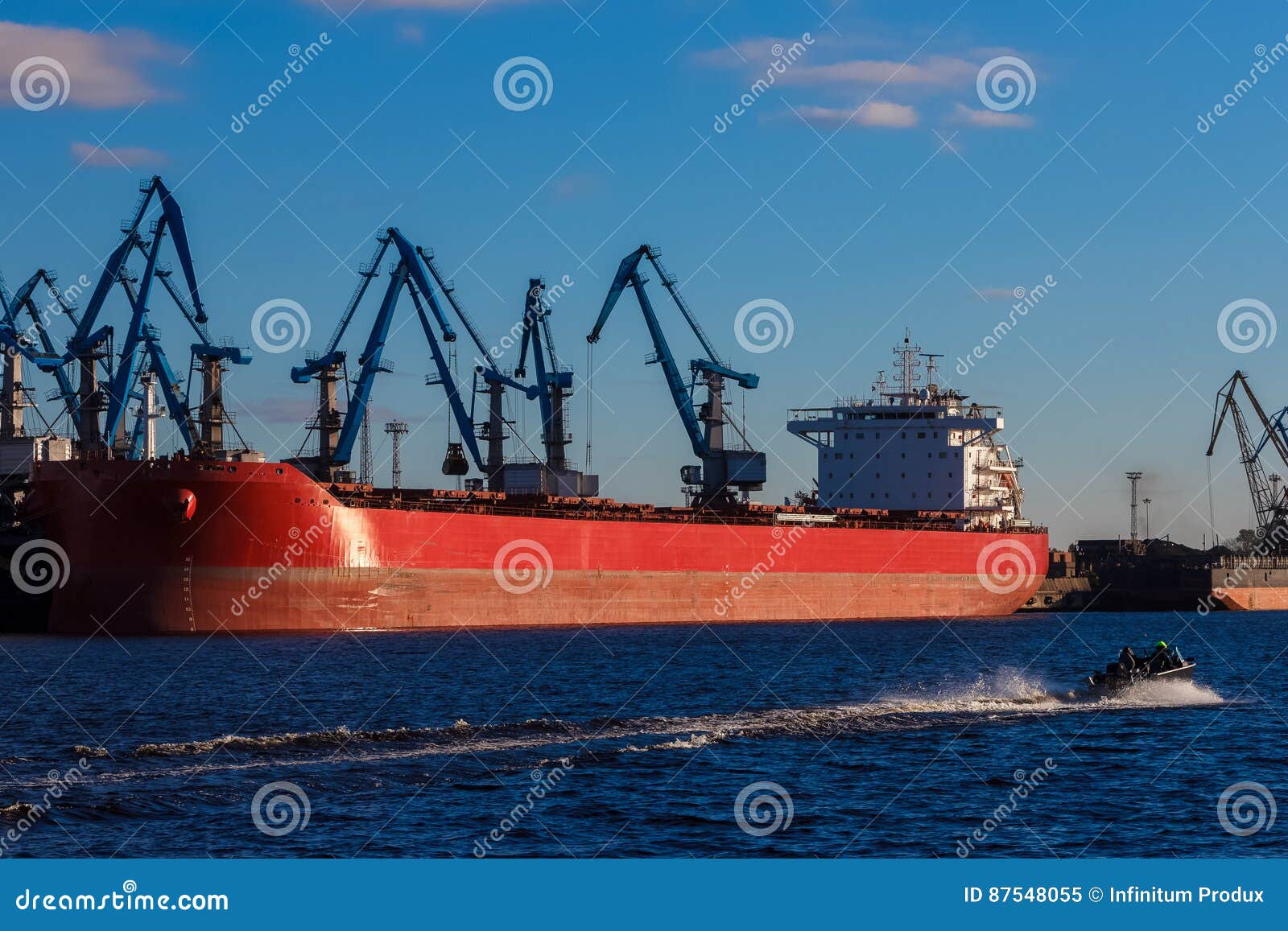 Red cargo ship stock image. Image of logistic, delivering - 87548055