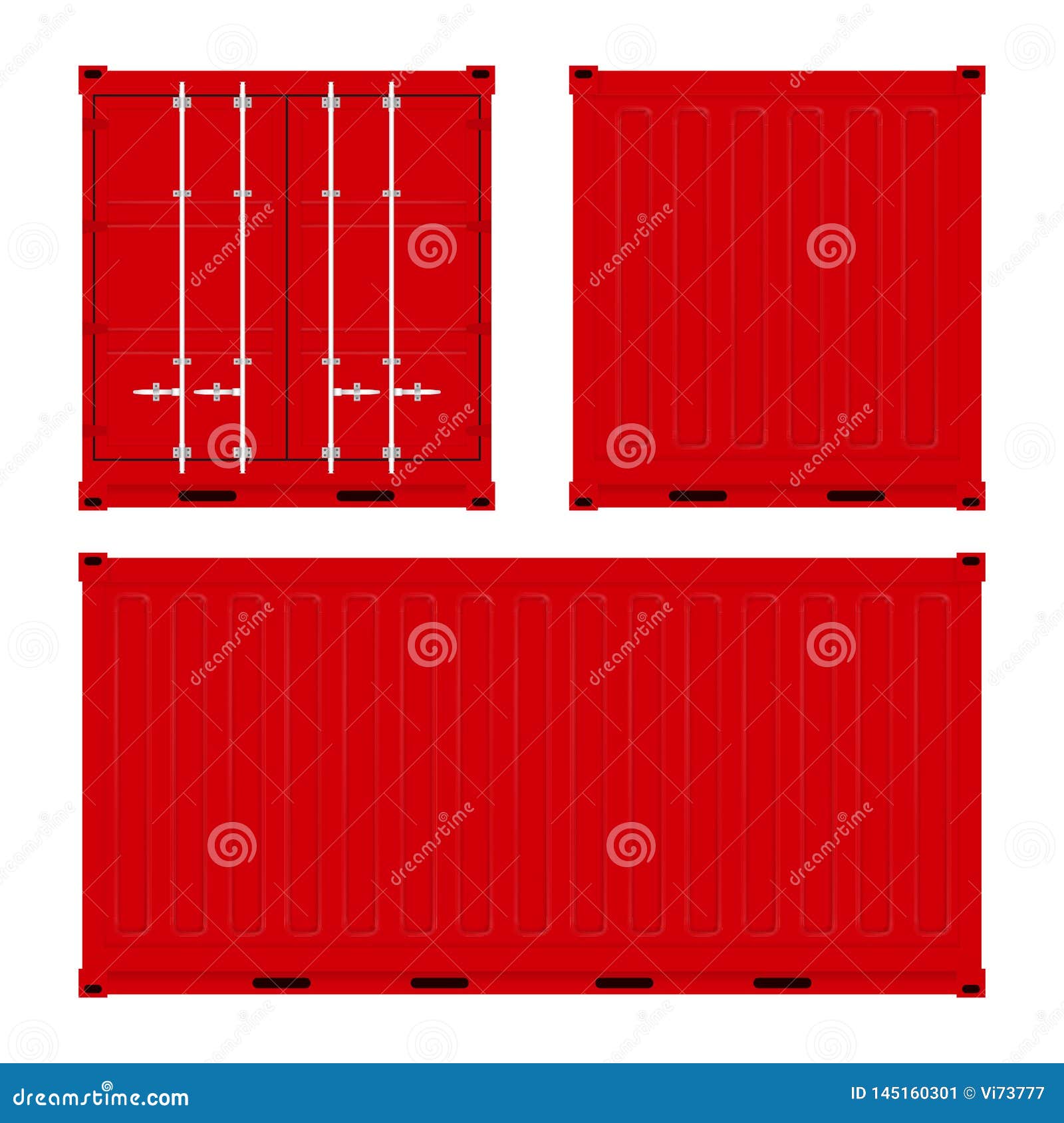 Red Cargo Shipping Container Set. Back, Front and Side View. Vector ...