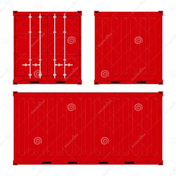 Red Cargo Shipping Container Set. Back, Front and Side View. Vector ...