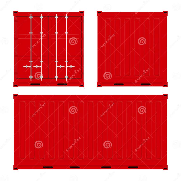 Red Cargo Shipping Container Set. Back, Front and Side View. Vector ...