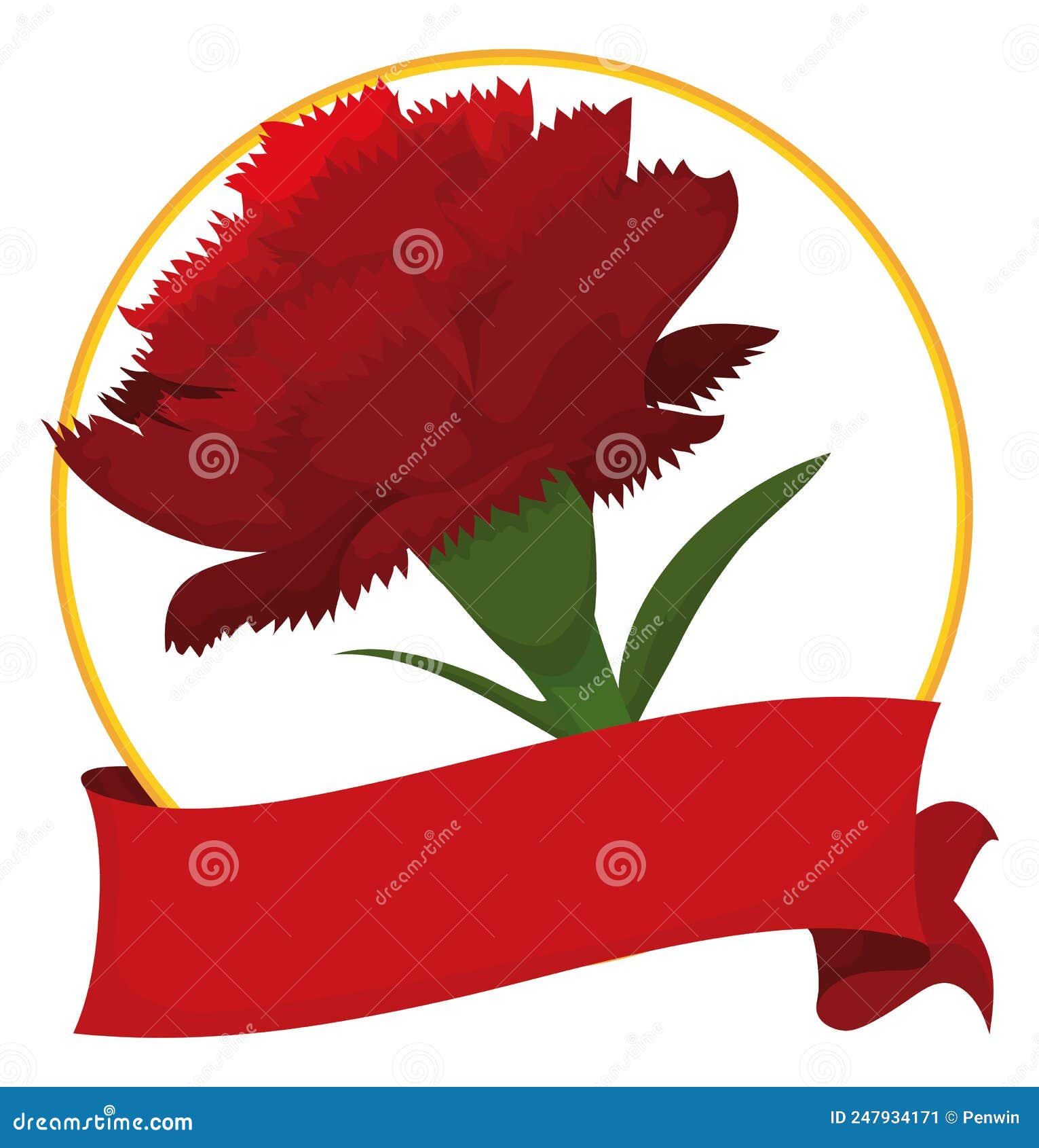 Red Carnation Over Round Button and Ribbon Template, Vector ...