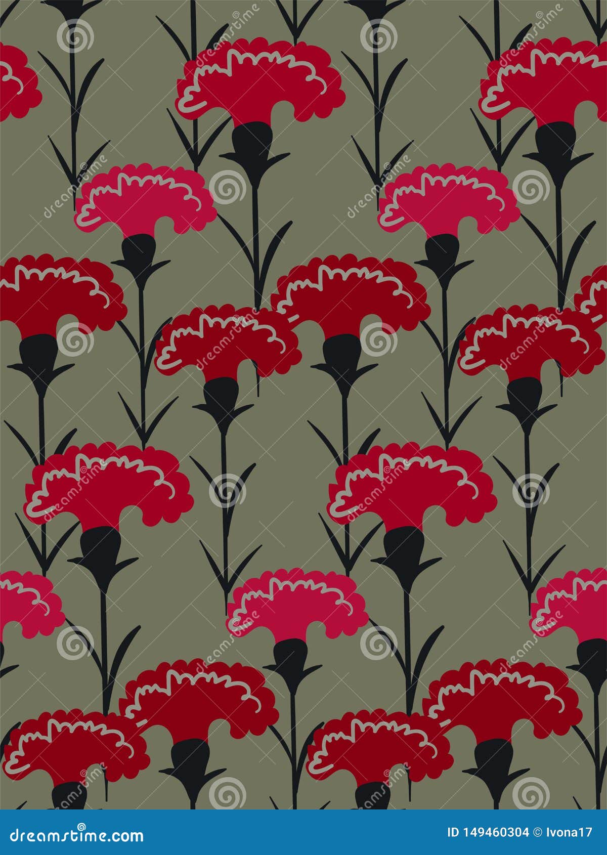 Red Carnation Seamless Pattern Vector Floral Design Primitive ...