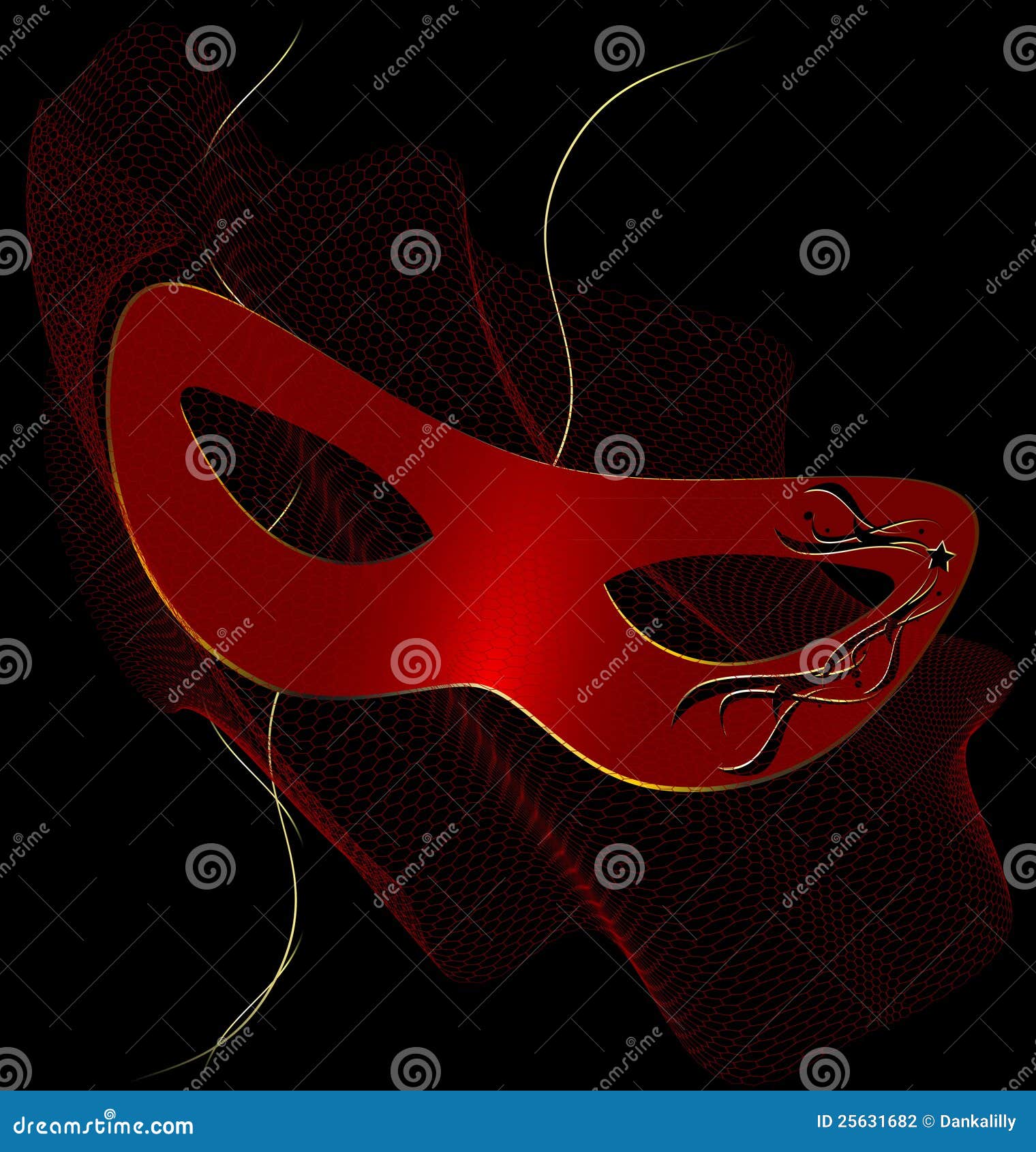Red Carnival Half-mask and Veil Stock Vector - Illustration of dark ...