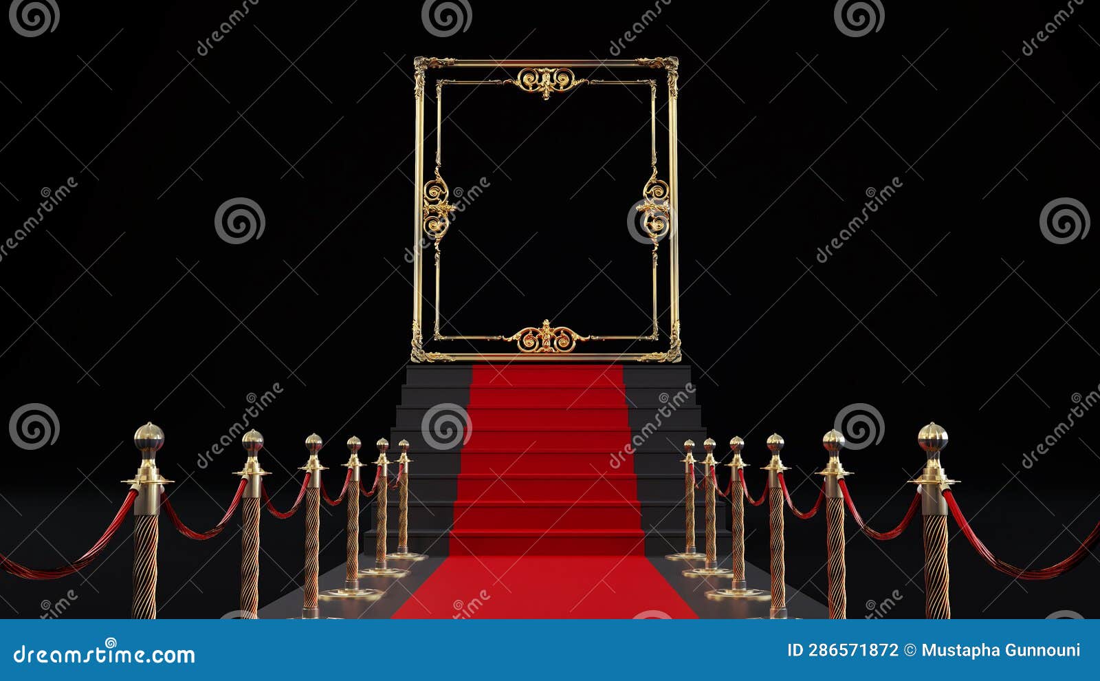 Red Carpet Barriers Leading To a Golden Frame, Vip Concept Stock ...