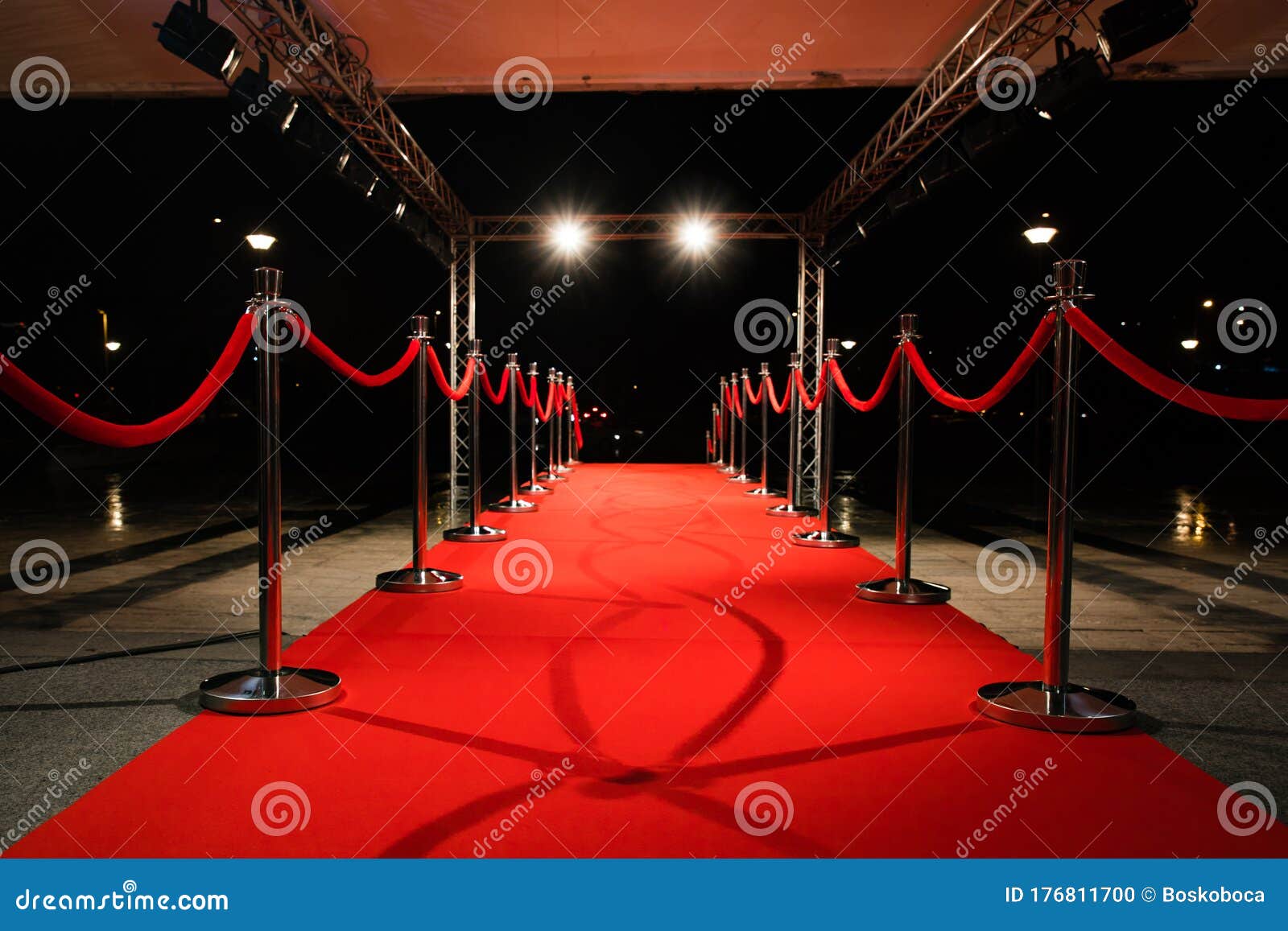 Red carpet with barriers stock photo. Image of party - 176811700