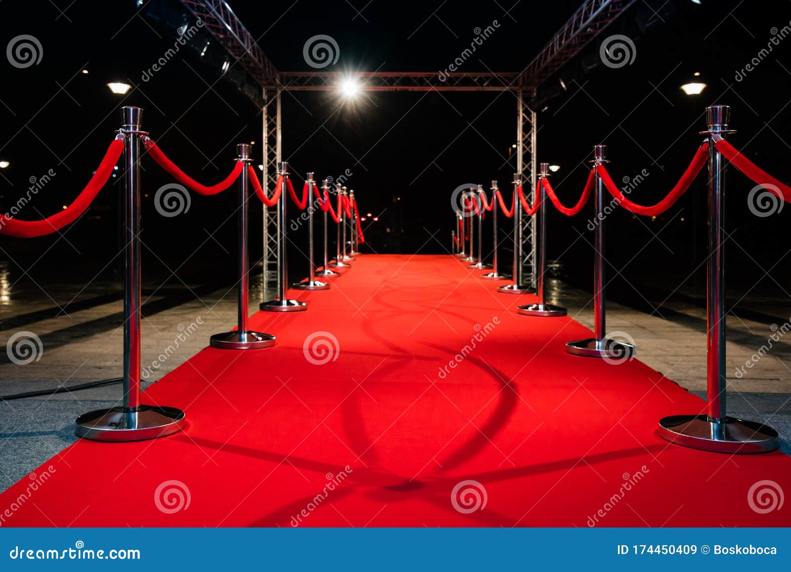 Red carpet with barriers stock image. Image of carpet - 174450409