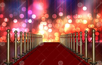Red Carpet Entrance with Multi Colored Light Burst Stock Illustration ...