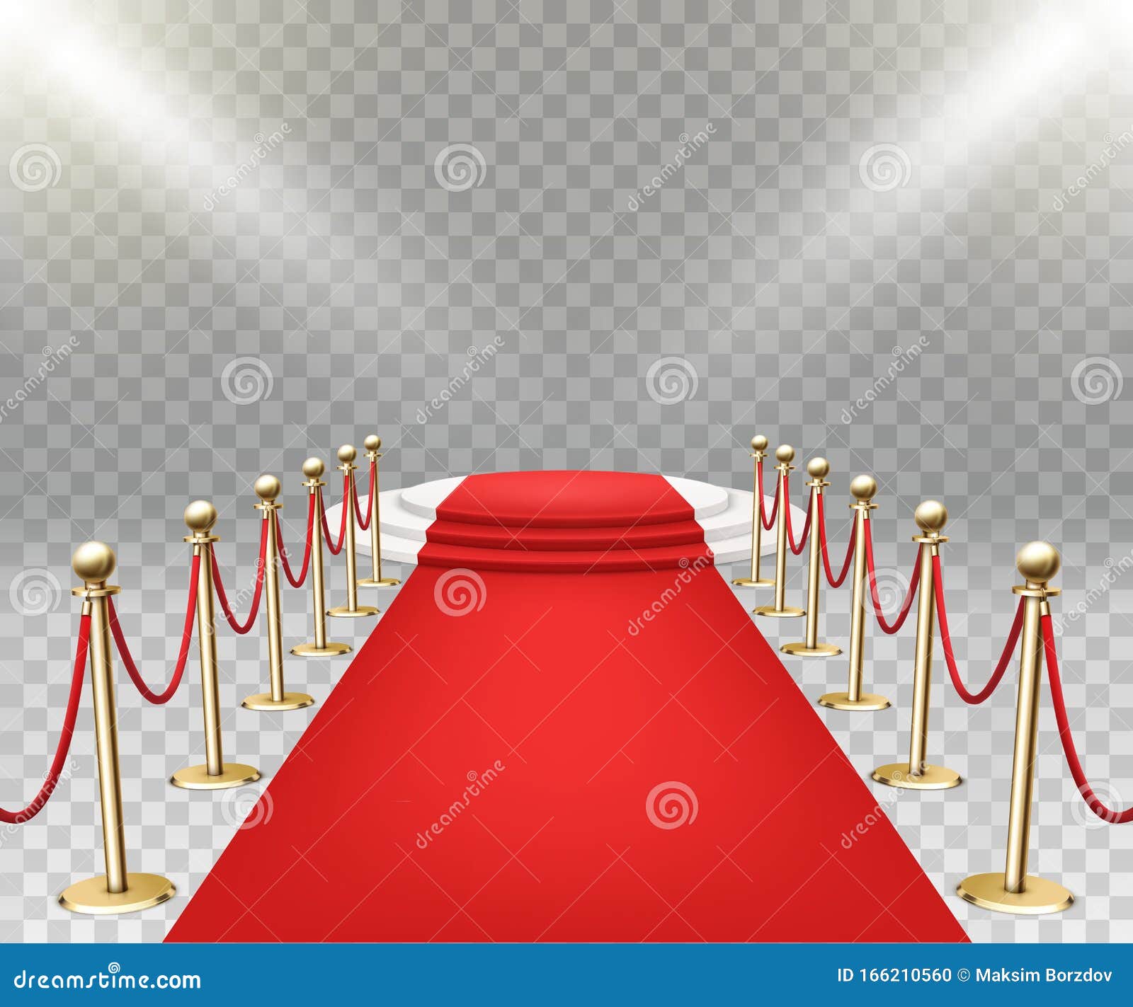 Red Carpet Event with Three-step Podium. Gold Queue Rope Barriers Posts ...
