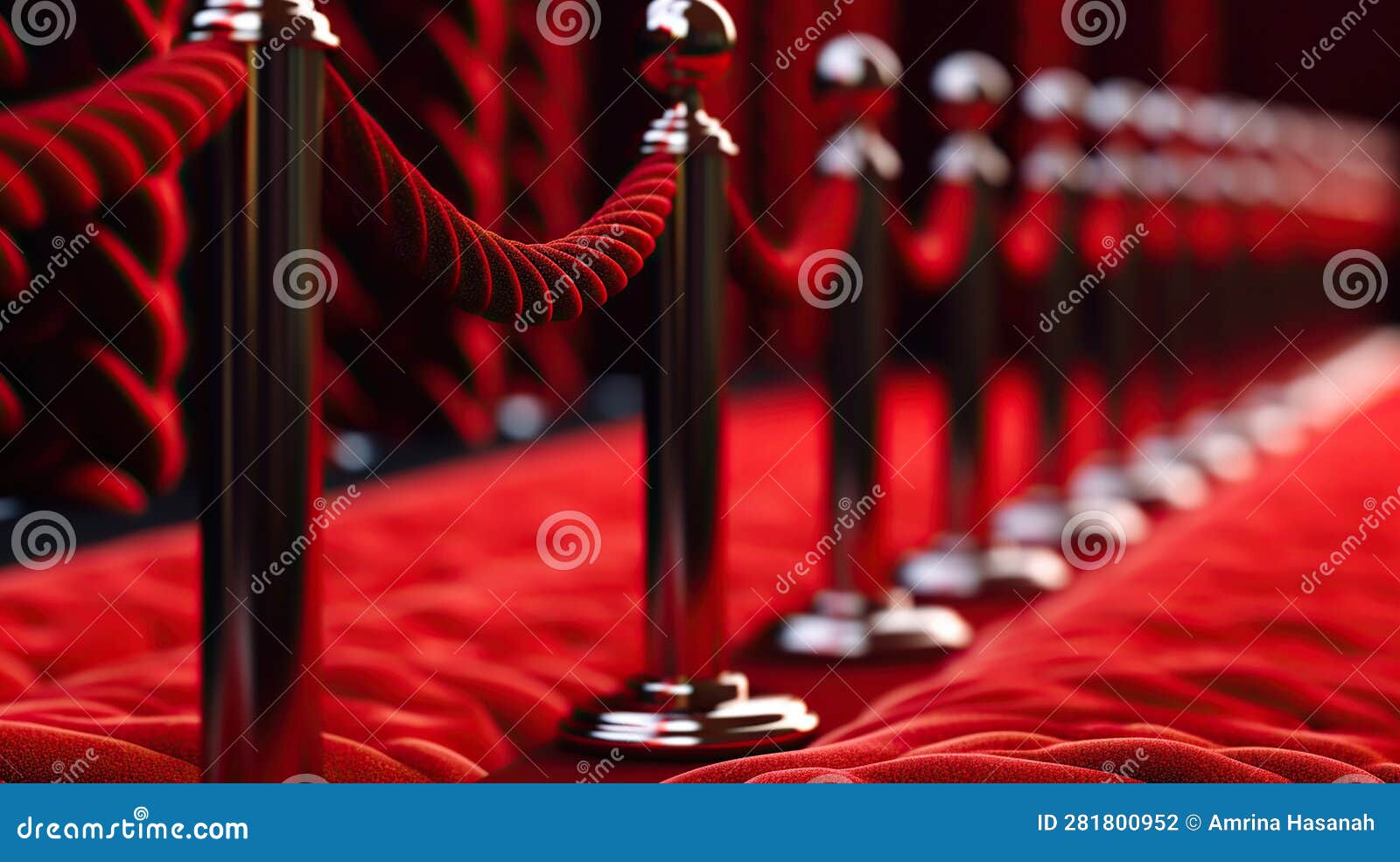 Red Carpet Fence Pole with Red Ropes Blurred Interior Background ...