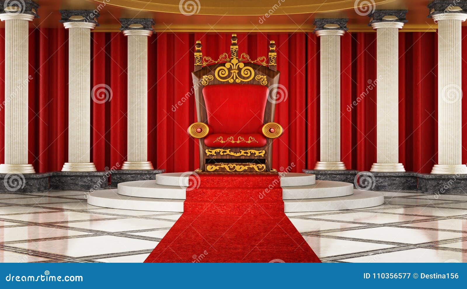 Red Carpet Leading To the Luxurious Throne. 3D Illustration Stock ...