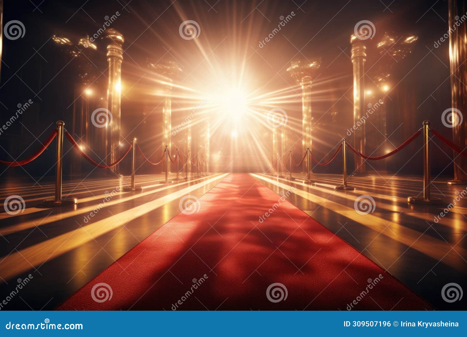 Red Carpet with Lights in the Spotlight Stock Photo - Image of rope ...