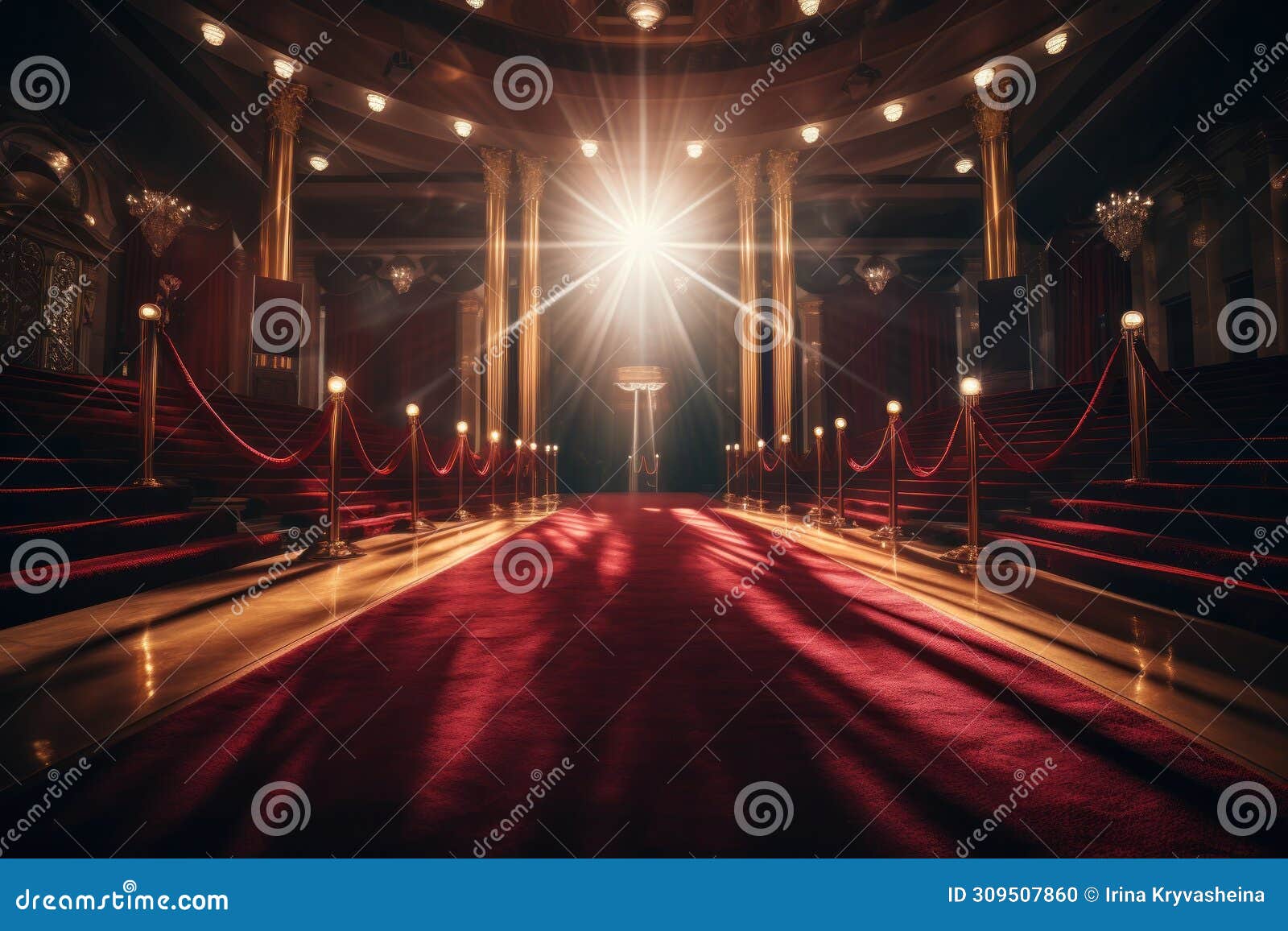 Red Carpet with Lights in the Spotlight Stock Photo - Image of event ...