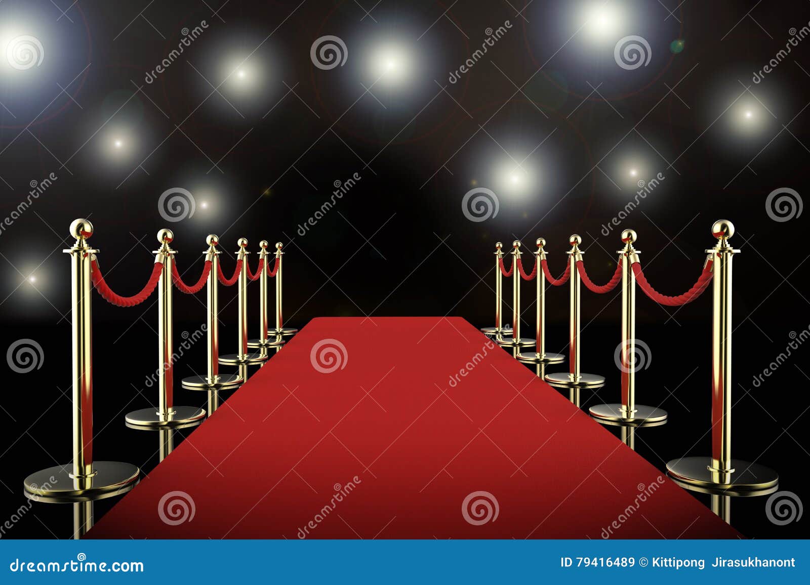 Red Carpet and Rope Barrier with Shining Spotlights Stock Illustration ...
