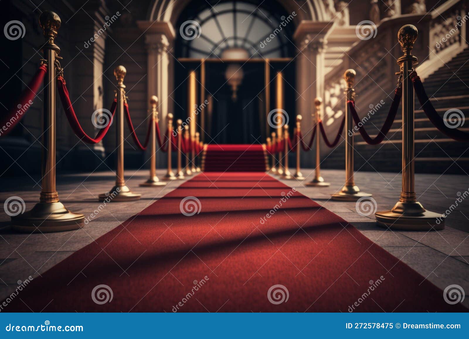 Red Carpet and Velvet Ropes on Golden Columns, Red Carpet Front View ...