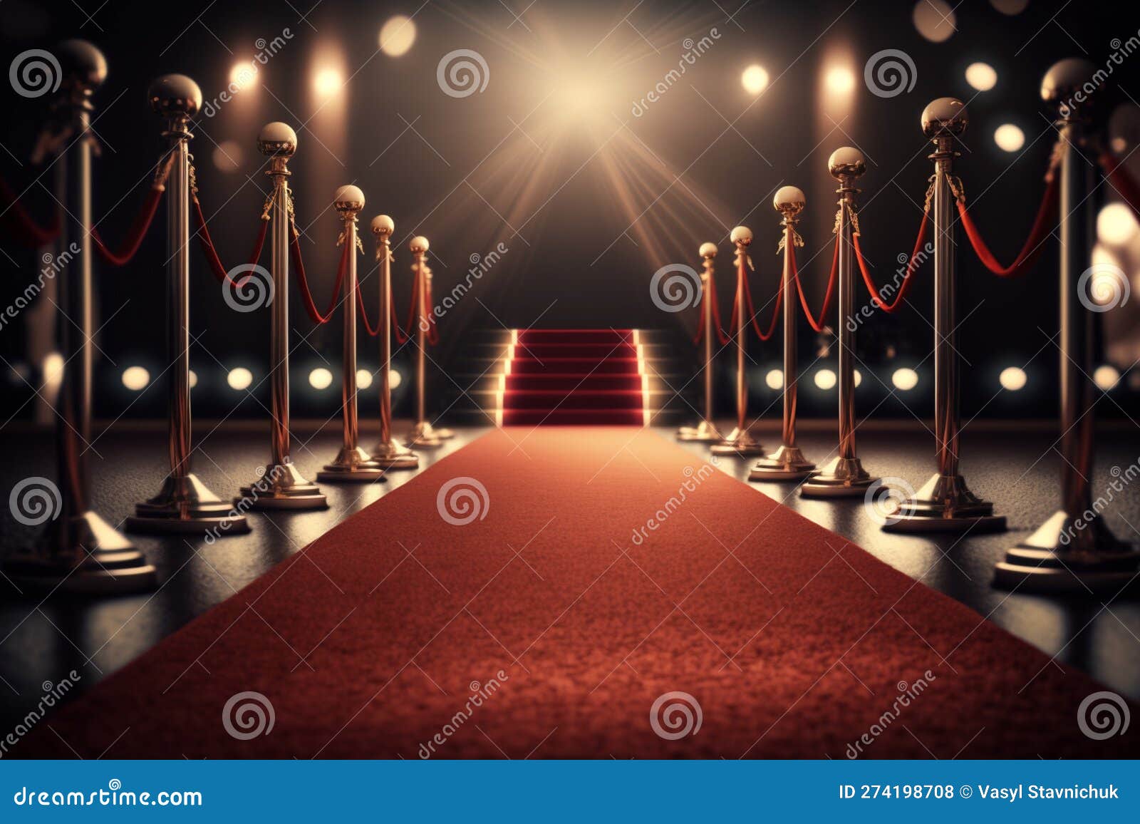 Red Carpet and Velvet Ropes on Golden Columns with Light, Red Carpet ...