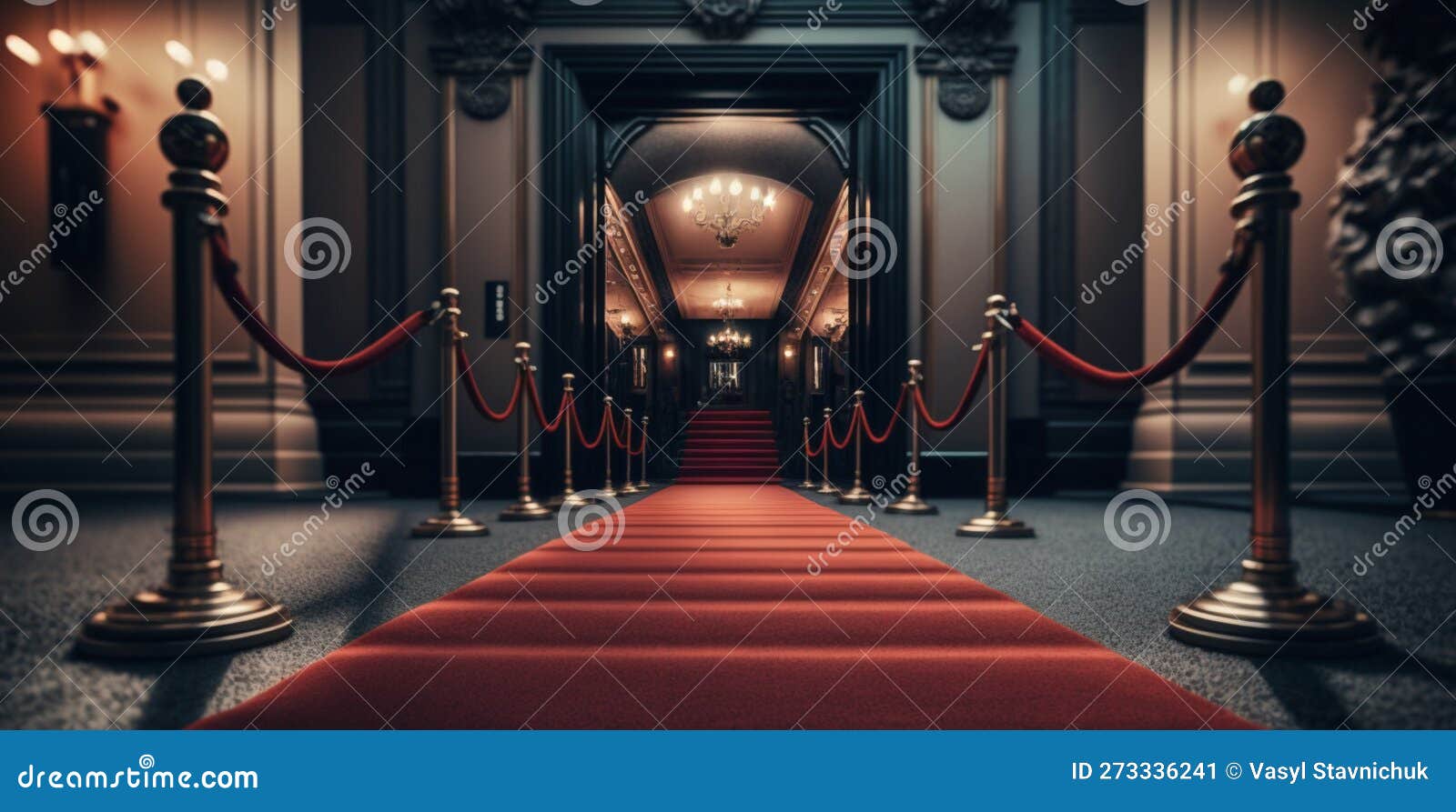 Red Carpet and Velvet Ropes on Golden Columns, Long Red Carpet Front ...
