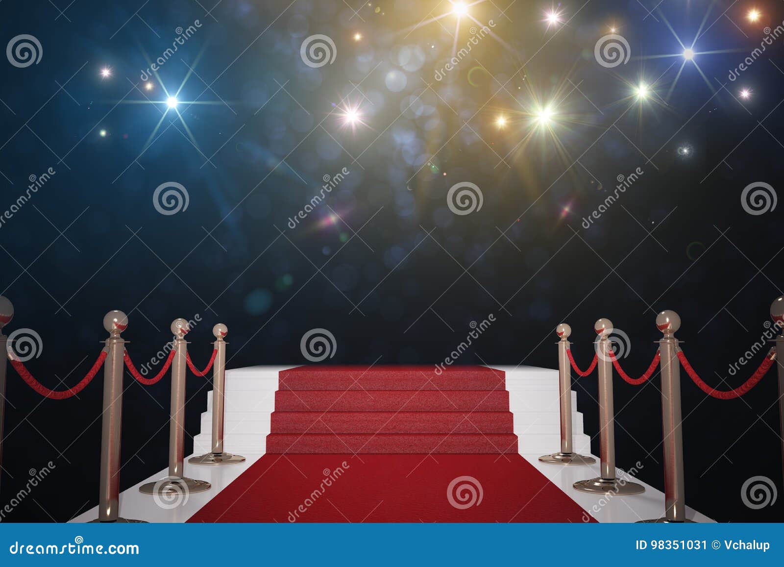 Red Carpet For VIP. Flash Lights In Background. 3D Rendered ...