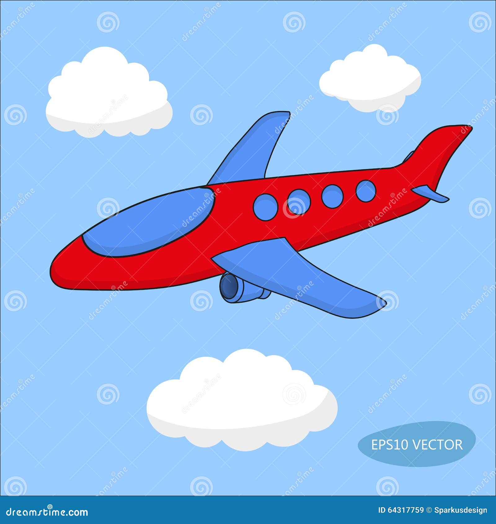 Red Cartoon Aircraft in Clouds on Blue Background Stock Vector ...